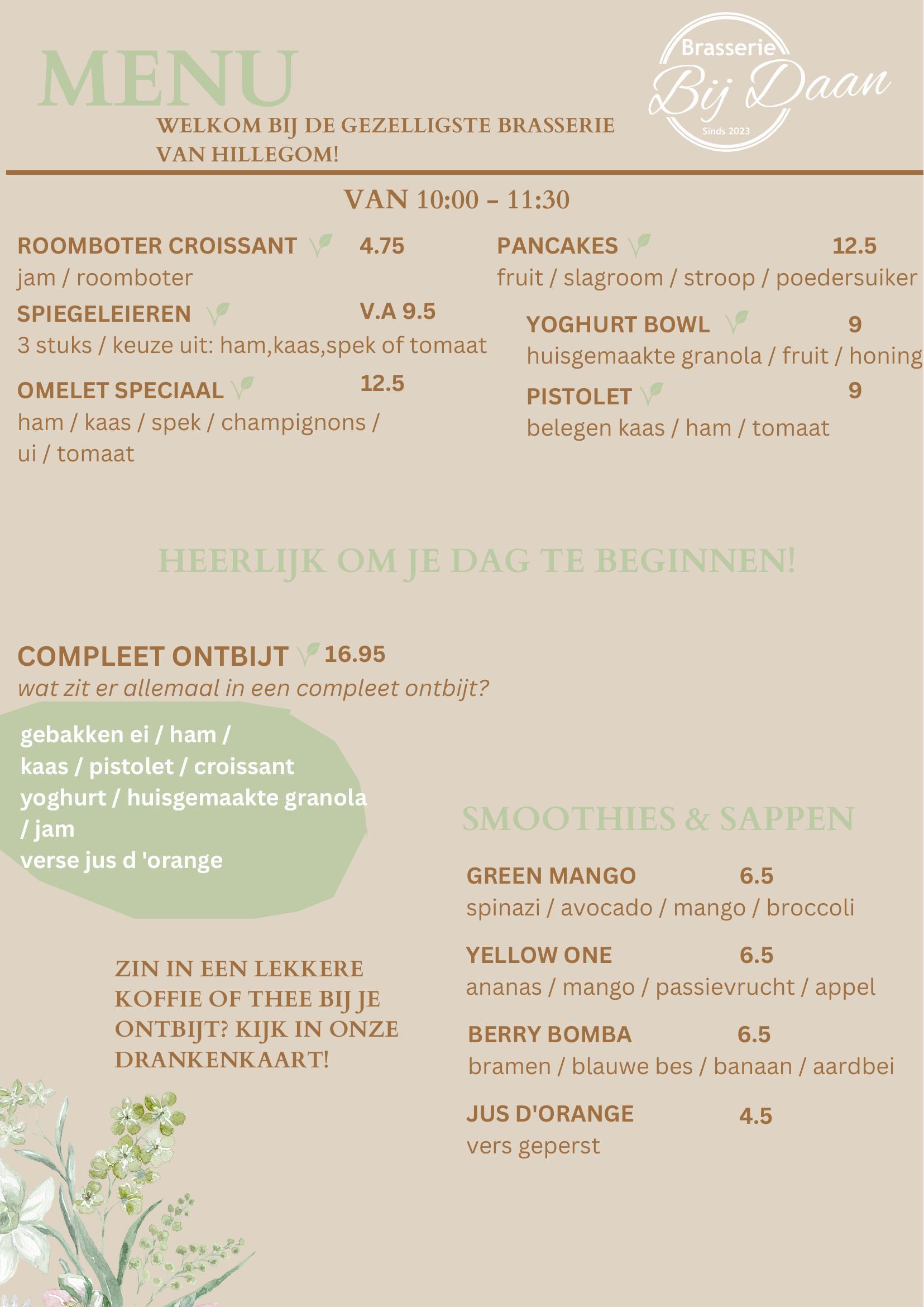 Menu - Brasserie Bij Daan